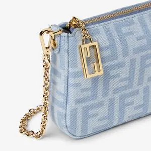 Fendi Tube Pouch Light Blue Ff Denim Pouch
